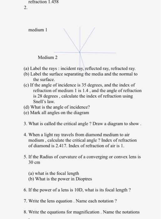 Solved (a) Label the rays : incident ray, reflected ray, | Chegg.com