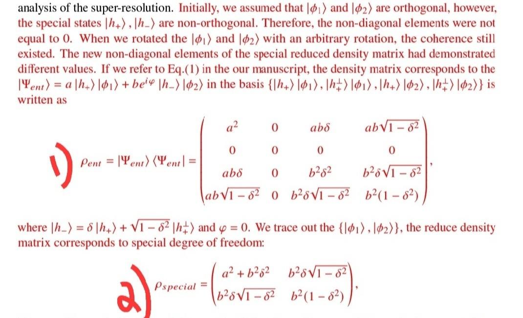 Compute the density matrix to get answer in 1) and | Chegg.com