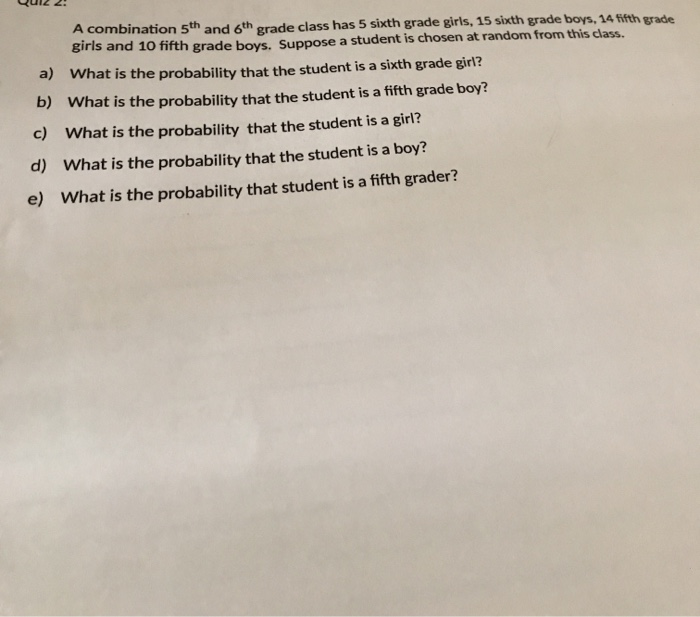 Solved A combination 5th and 6th grade class has 5 sixth | Chegg.com