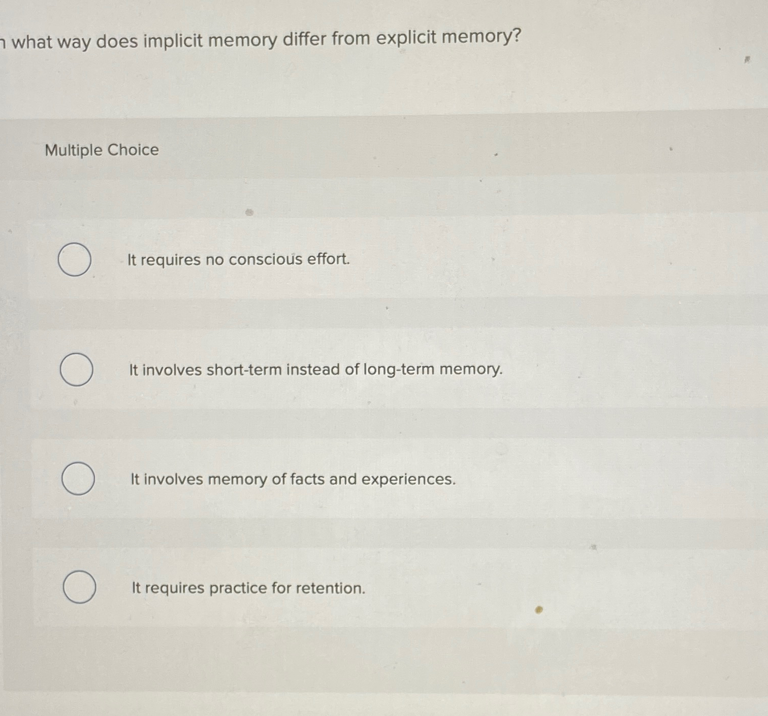 Solved what way does implicit memory differ from explicit | Chegg.com