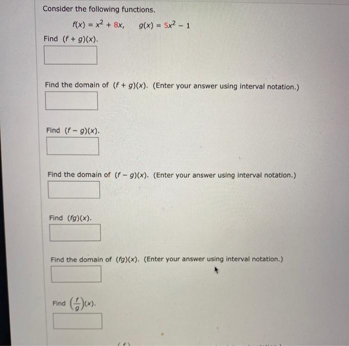 Solved Consider the following functions. f(x) = x2 + 8x, | Chegg.com