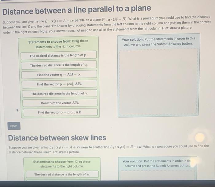 Solved Distance between a line parallel to a plane Suppose | Chegg.com
