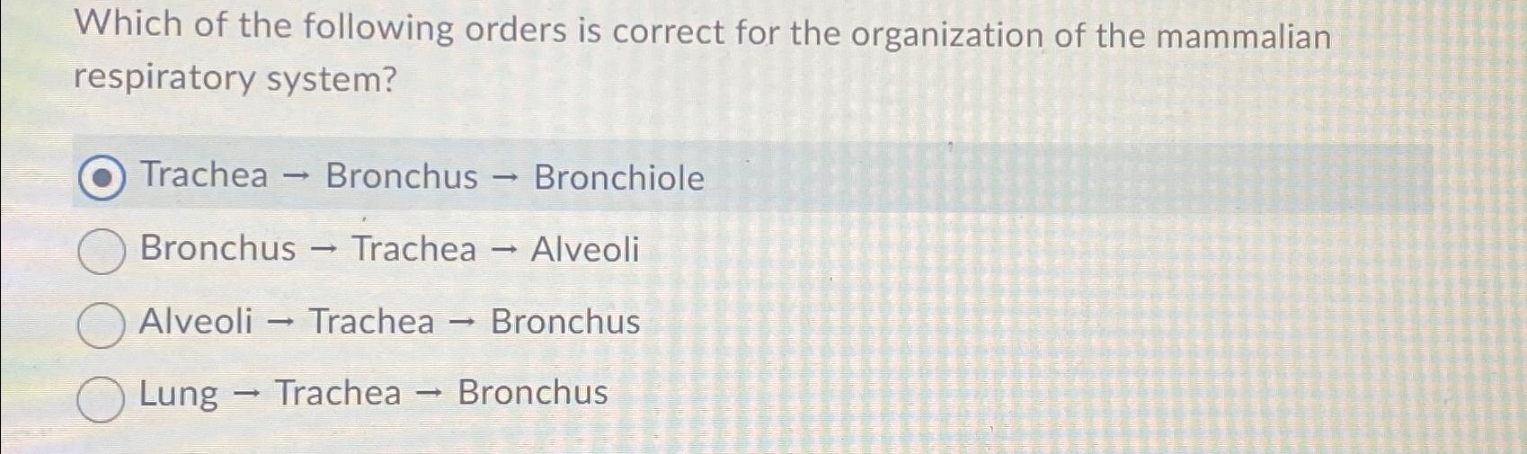 Solved Which of the following orders is correct for the | Chegg.com