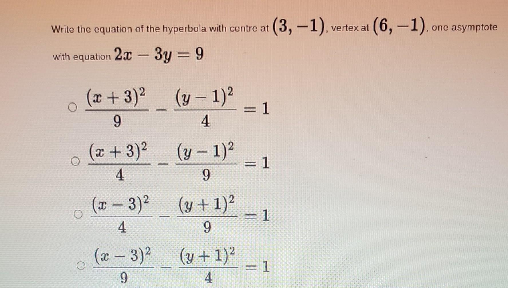 Solved Write the equation of the hyperbola with centre at | Chegg.com