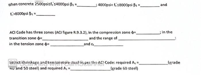 Solved When concrete 2500psisf fc′≤4000p si β1=…4000p si | Chegg.com