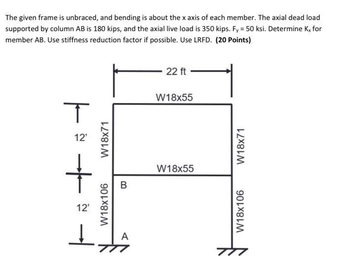 Solved The given frame is unbraced, and bending is about the | Chegg.com