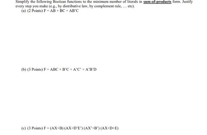Solved Simplify The Following Boolean Functions To The