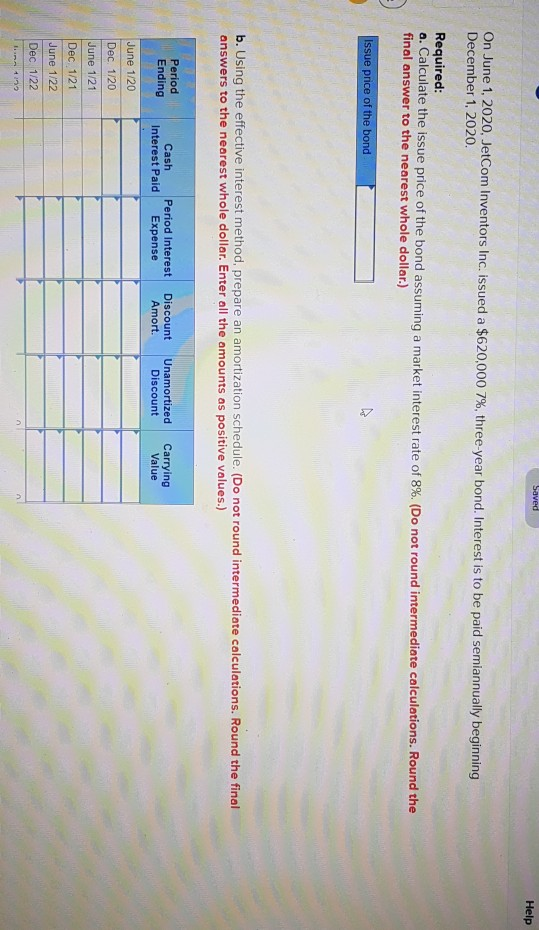 Solved Saved Help On June 1, 2020, JetCom Inventors Inc. | Chegg.com