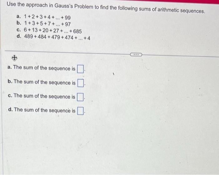 Solved Use the approach in Gauss's Problem to find the | Chegg.com