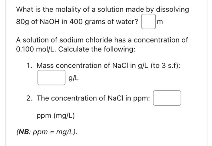 Solved What is the molality of a solution made by dissolving | Chegg.com