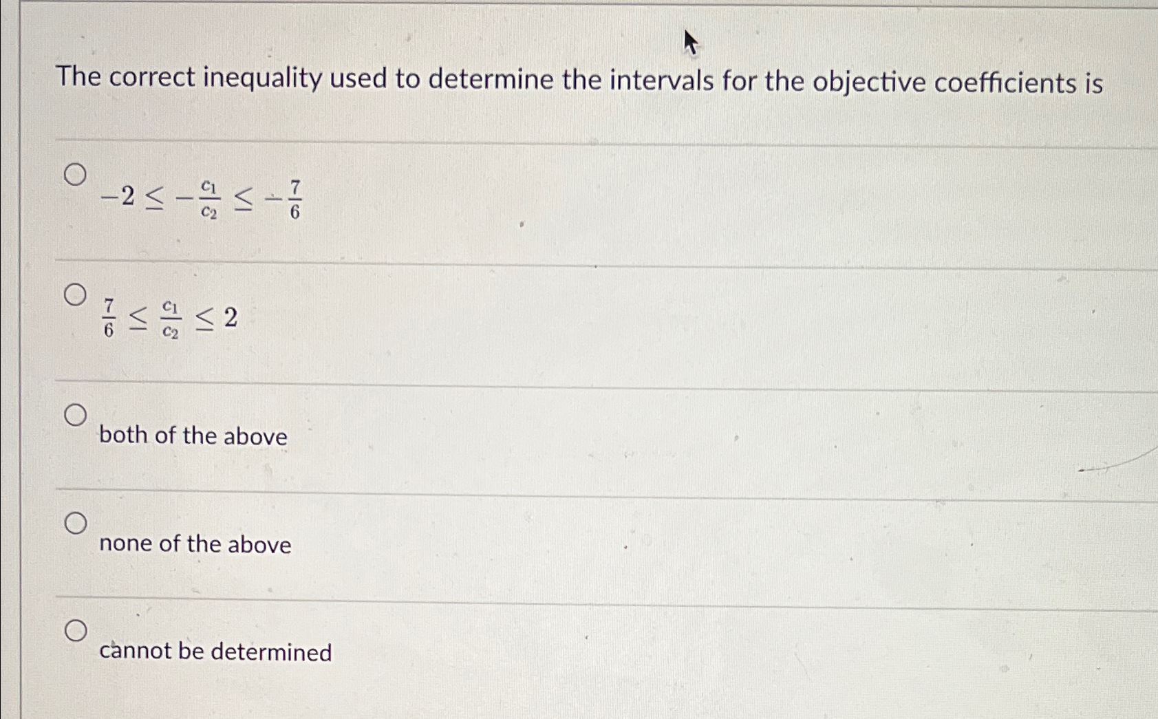 Solved The correct inequality used to determine the | Chegg.com