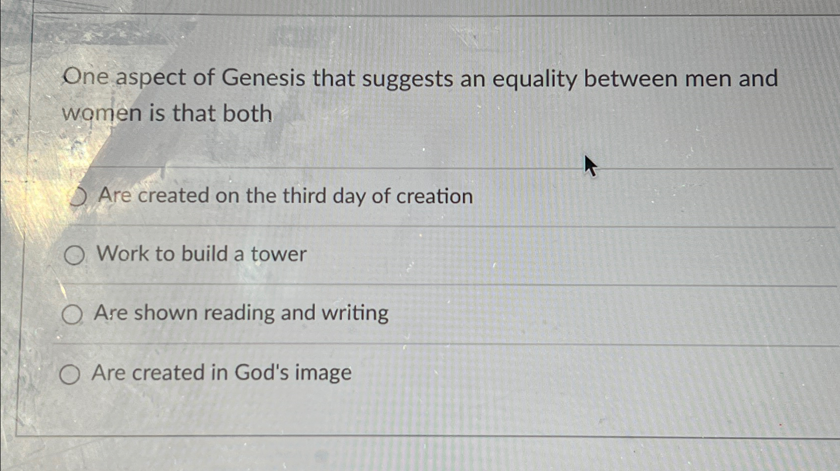 Solved One aspect of Genesis that suggests an equality | Chegg.com