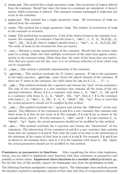 Solved Problem 1 (45 points ] Container objects. This | Chegg.com