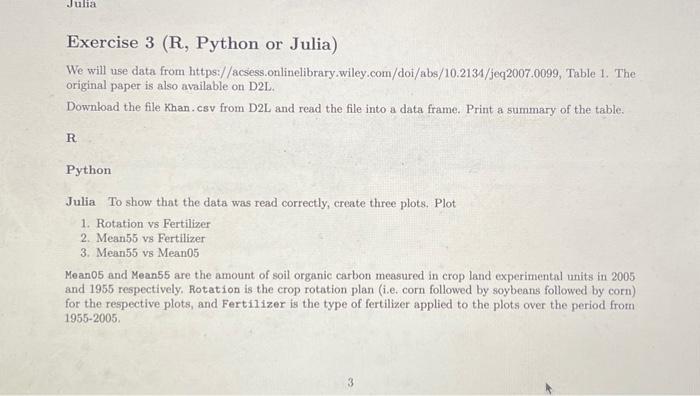 Solved Exercise 3 R Python Or Julia We Will Use Data From