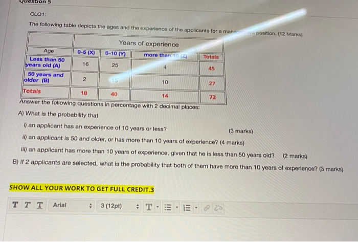 Solved CLO1: The following table depicts the ages and the | Chegg.com