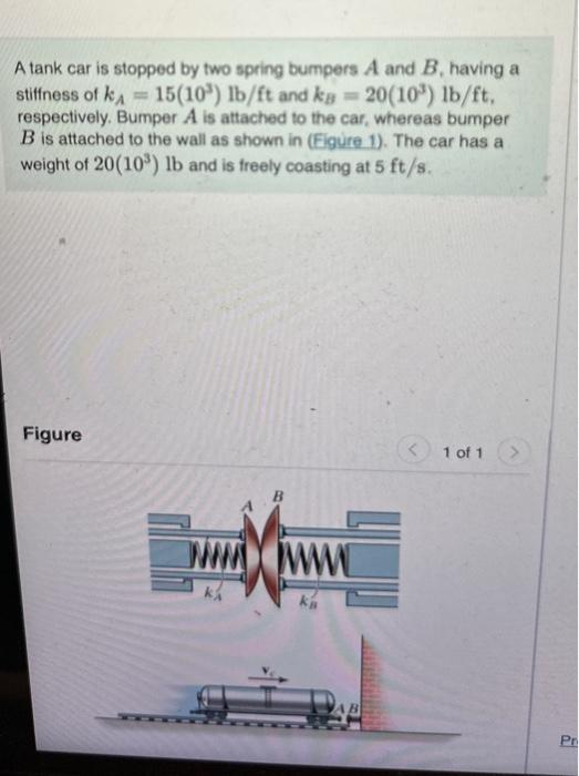 Solved A tank car is stopped by two spring bumpers A and B, | Chegg.com
