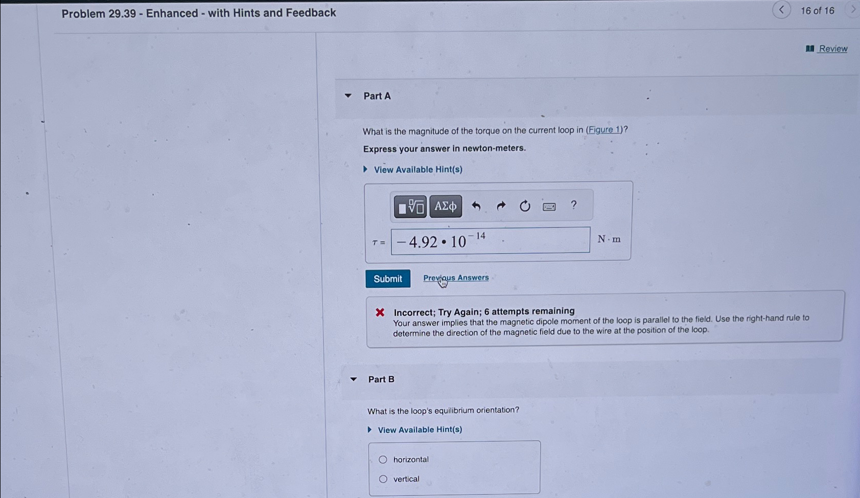 Solved Problem 29.39 - ﻿Enhanced - ﻿with Hints and | Chegg.com