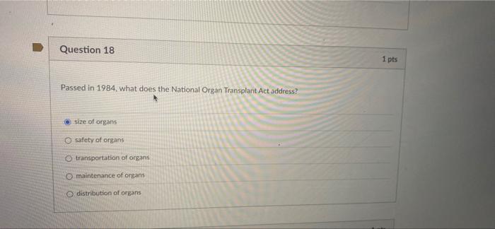 Solved D Question 18 1 pts Passed in 1984, what does the | Chegg.com