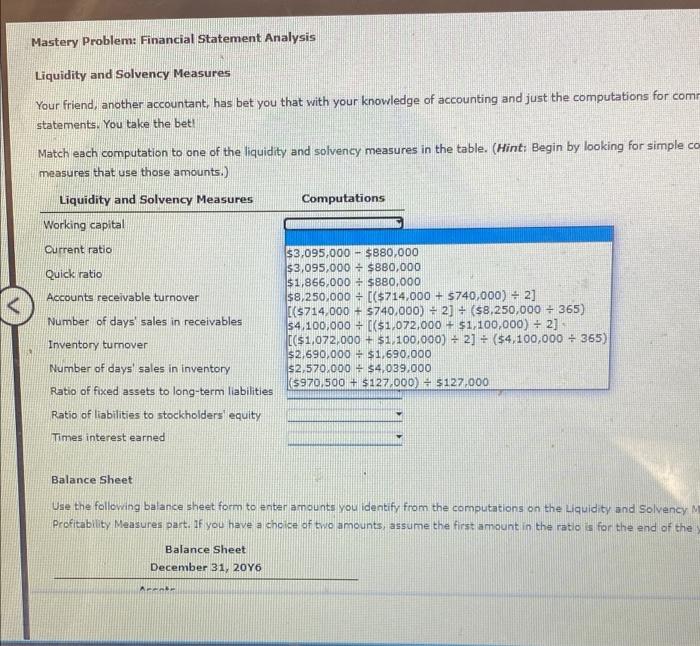 Solved Mastery Problem: Financial Statement Analysis | Chegg.com