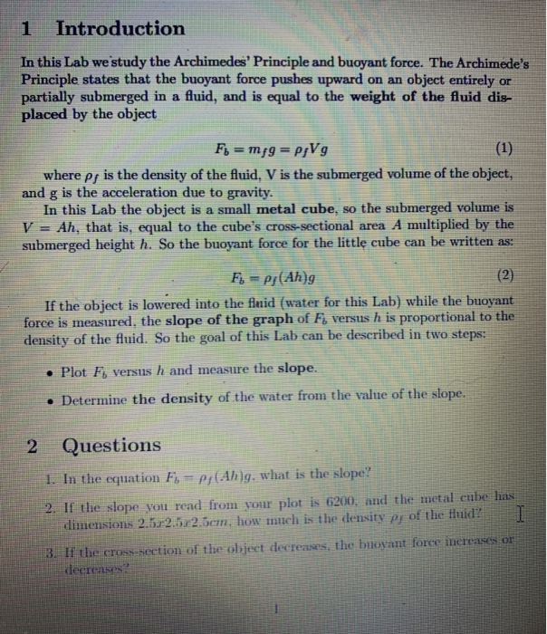 Solved 1 Introduction In this Lab we study the Archimedes' | Chegg.com