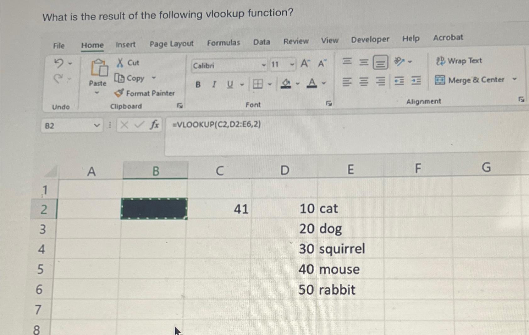 Solved What is the result of the following vlookup function? | Chegg.com