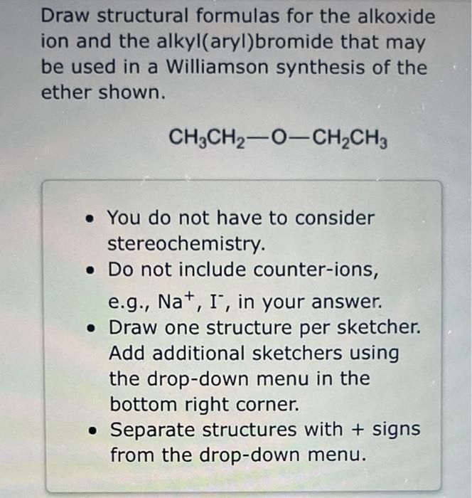 Solved Draw structural formulas for the alkoxide ion and the | Chegg.com