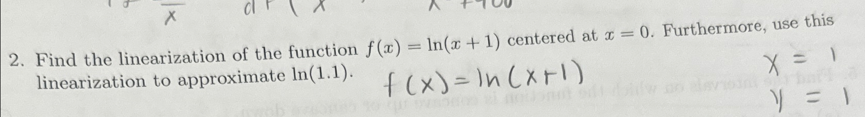 Solved Find The Linearization Of The Function F X Ln X 1