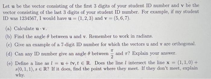 Solved Let u be the vector consisting of the first 3 digits | Chegg.com