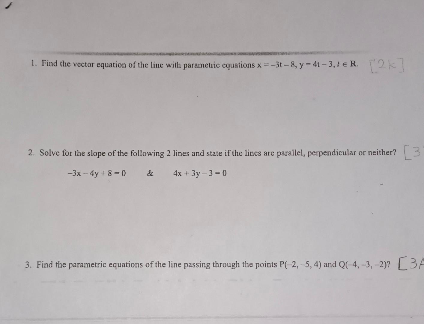 Solved 1. Find the vector equation of the line with | Chegg.com