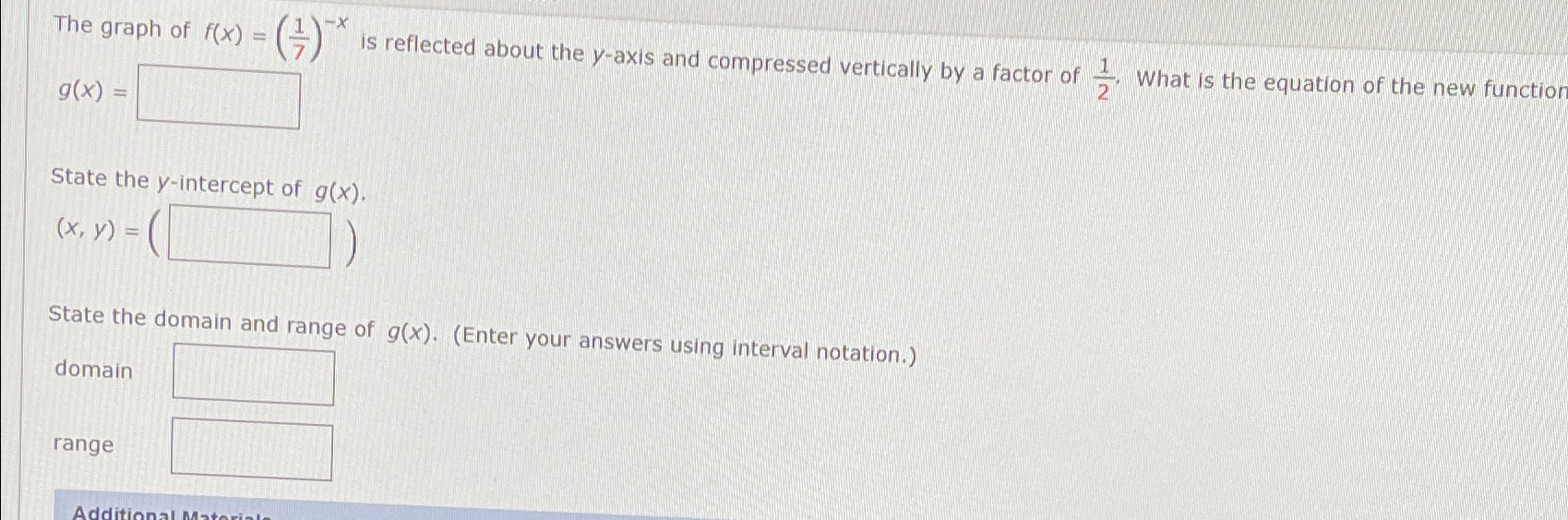Solved The graph of f(x)=(17)-x ﻿is reflected about the | Chegg.com