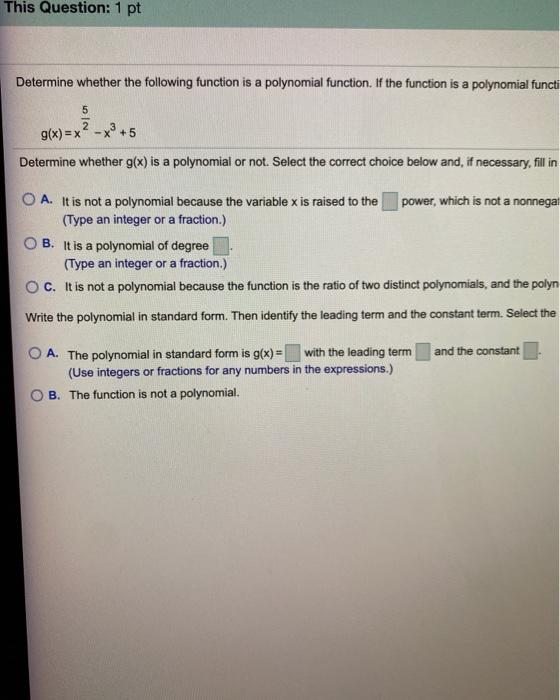 Solved This Question: 1 pt Determine whether the following | Chegg.com