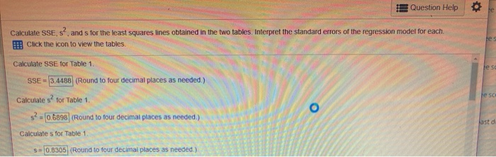 Solved Question Help l e Calculate SSE, S, and for the least | Chegg.com