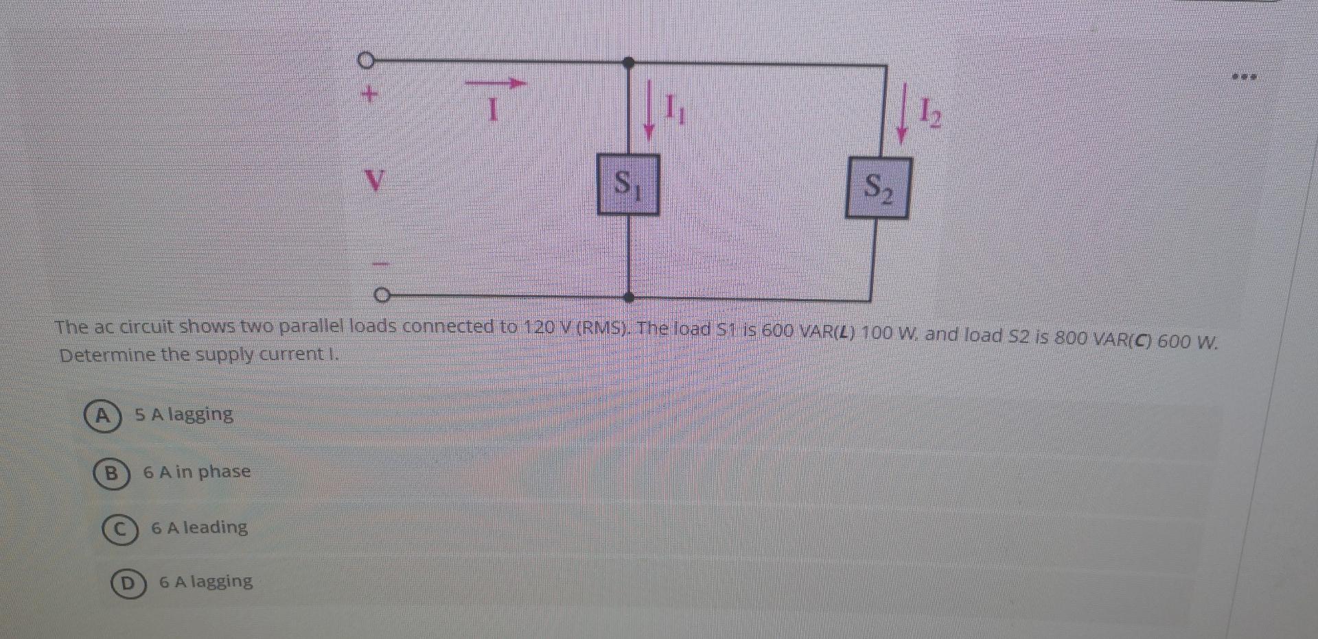 Solved The ac circuit shows two parallel loads connected to | Chegg.com