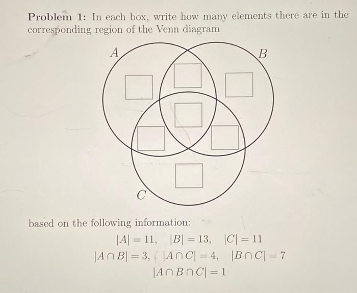 Solved Problem 1: In each box, write how many elements there | Chegg.com