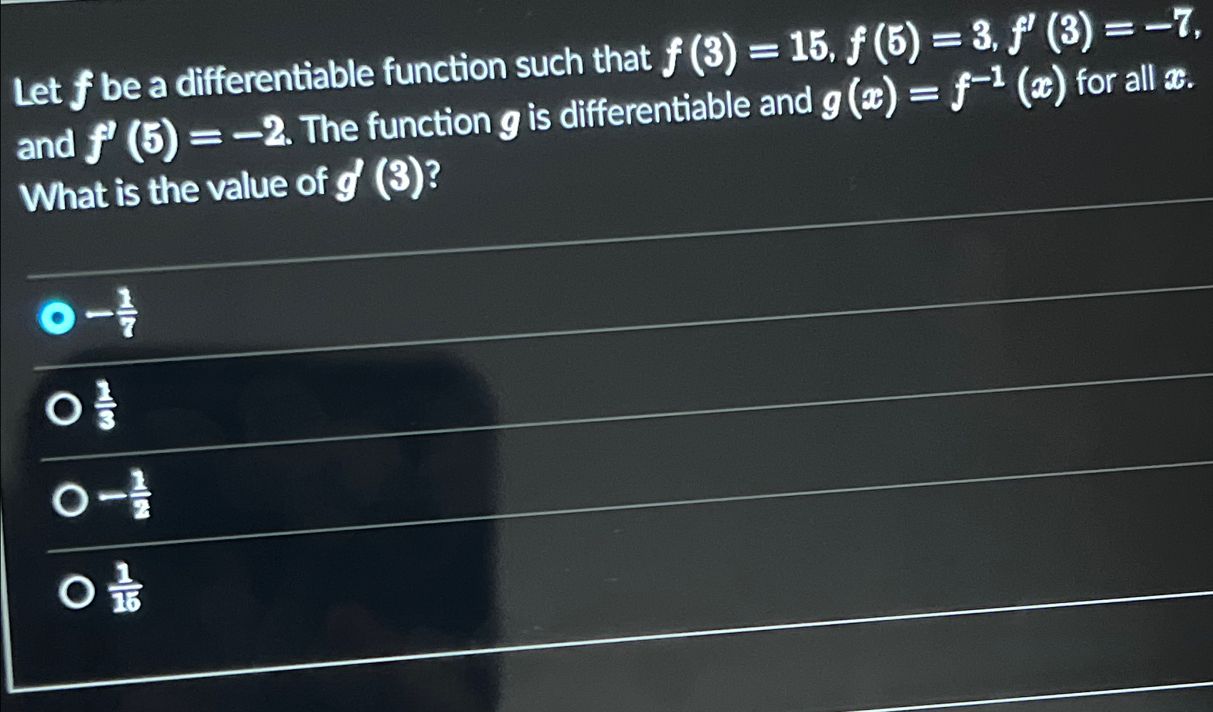 Solved Let f ﻿be a differentiable function such that | Chegg.com