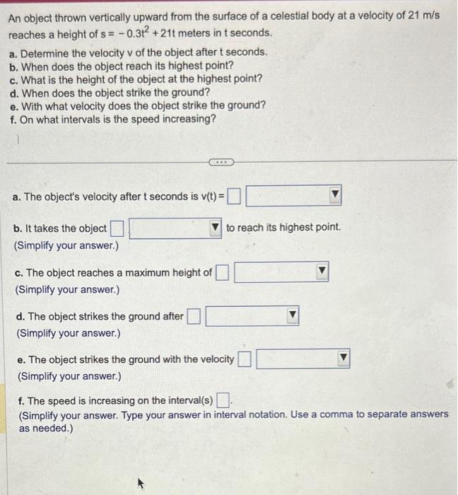 Solved An object thrown vertically upward from the surface | Chegg.com
