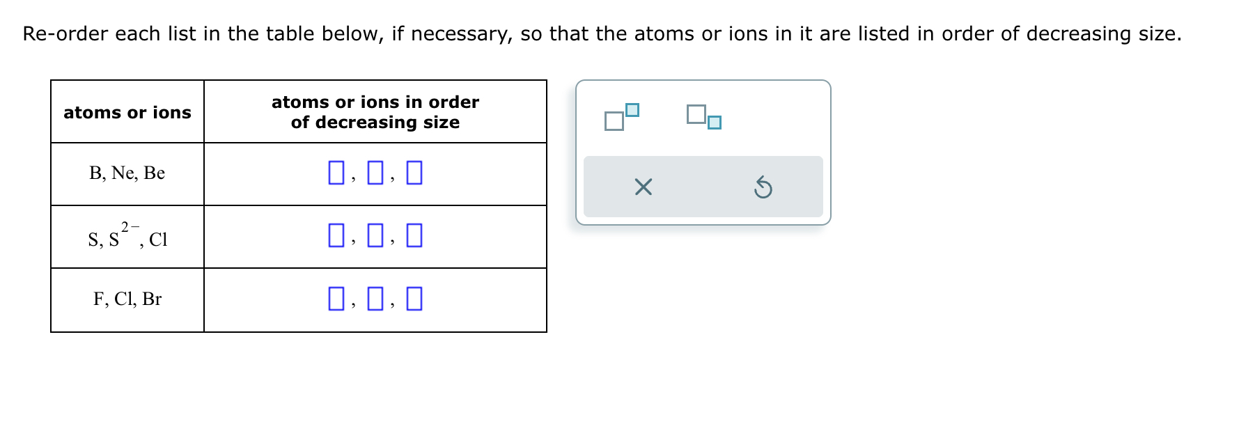 Solved Re-order each list in the table below, if necessary, | Chegg.com