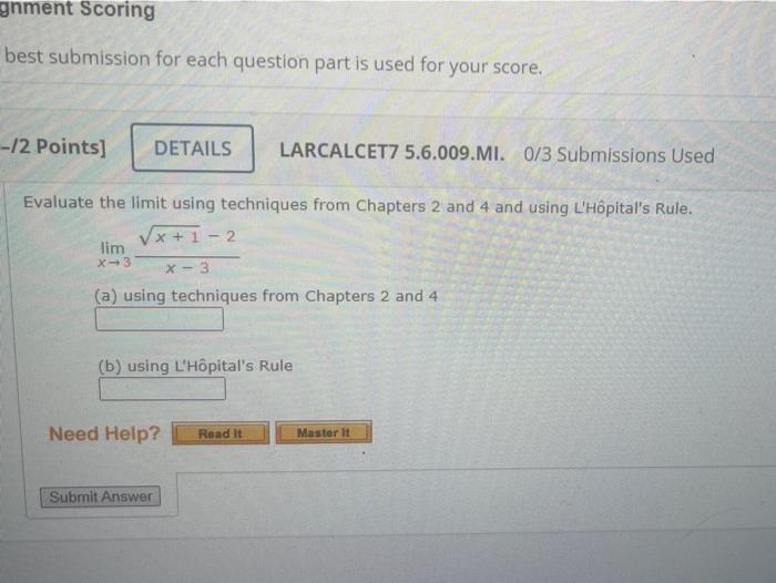 Solved gnment Scoring best submission for each question part | Chegg.com