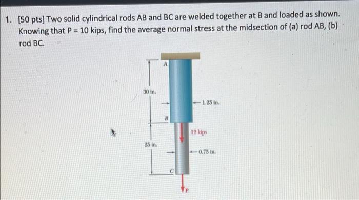 Solved 1. [50 pts] Two solid cylindrical rods AB and BC are | Chegg.com
