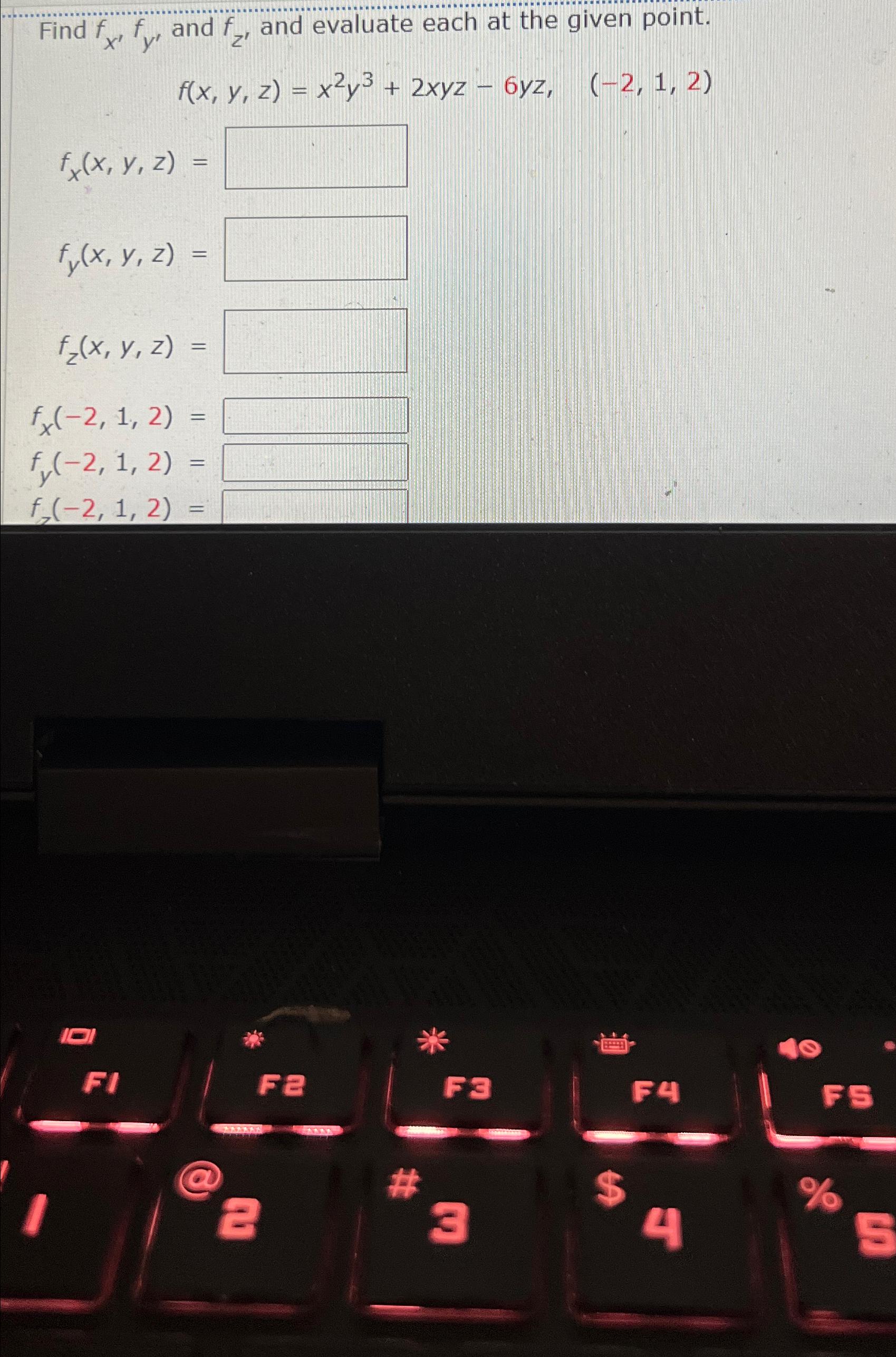 Solved Find fx'fy' ﻿and fz' ﻿and evaluate each at the given | Chegg.com