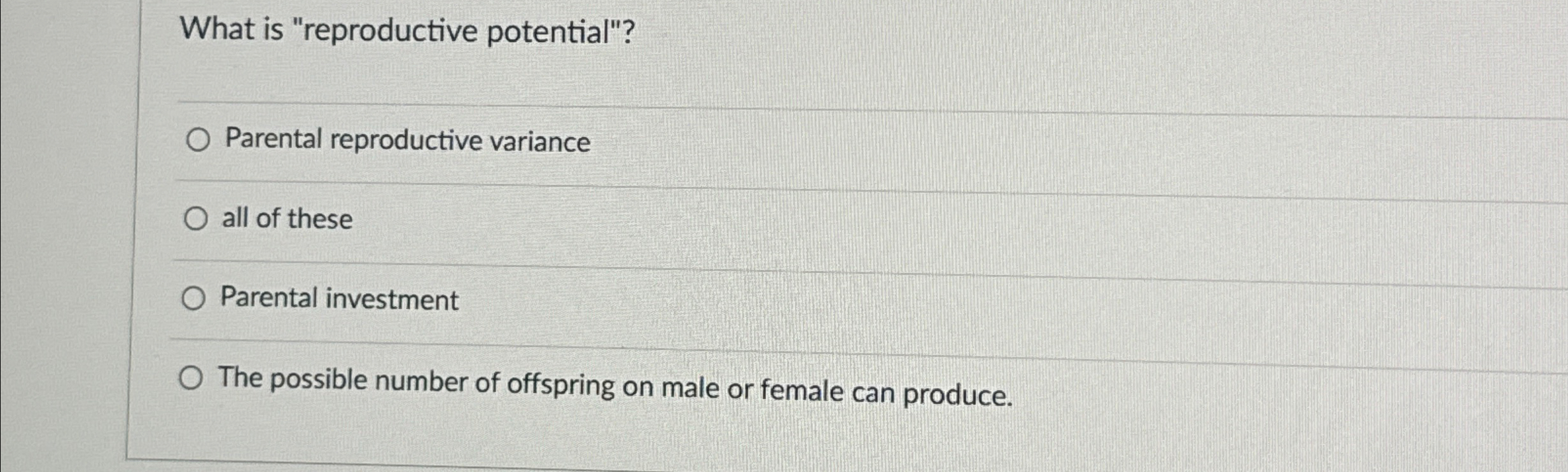 Solved What is "reproductive potential"?Parental | Chegg.com