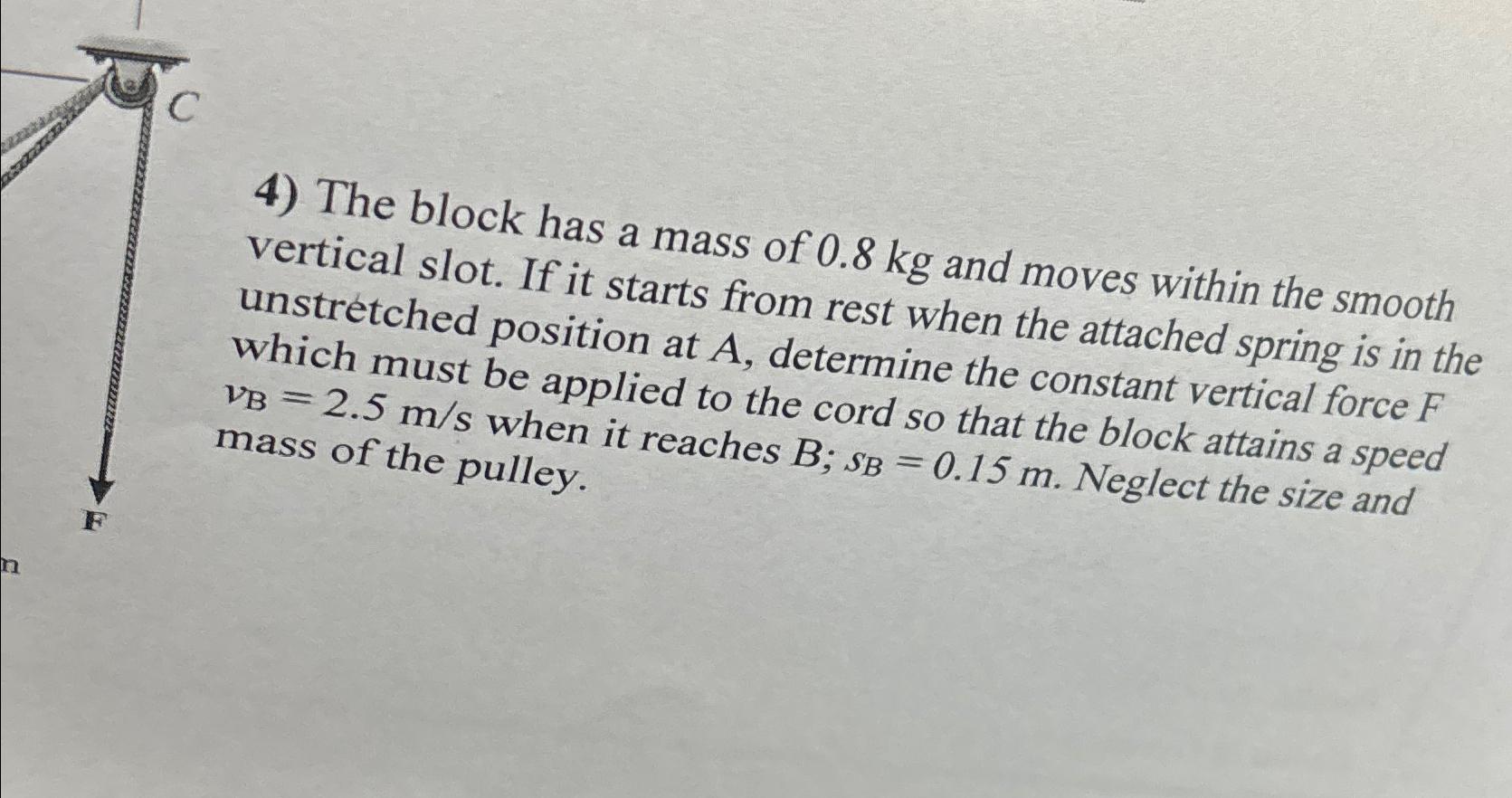 Solved The block has a mass of 0.8kg ﻿and moves within the | Chegg.com