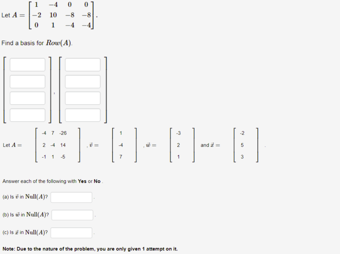 Solved Let A=[1-400-210-8-801-4-4].Find a basis for | Chegg.com