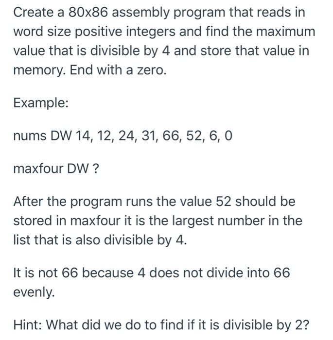 Solved Create a 80x86 assembly program that reads in word | Chegg.com