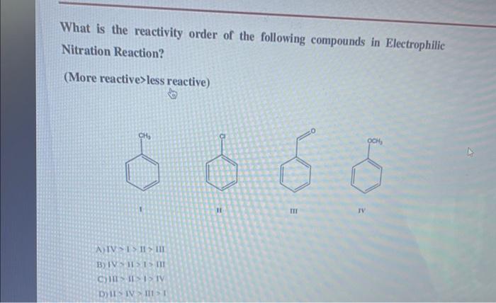 Solved What Is The Reactivity Order Of The Following