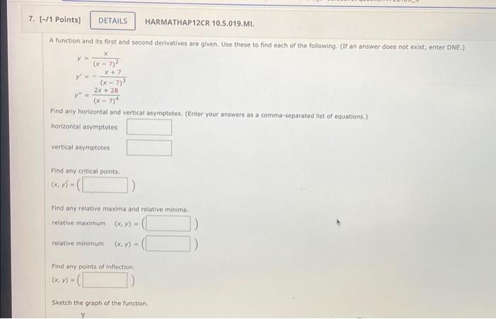 Solved 7. [-/1 Points] DETAILS A function and its first and | Chegg.com