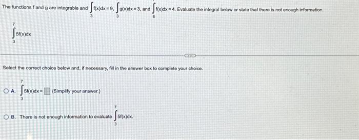 Solved question 5 part 3The functions f and g are integrable | Chegg.com