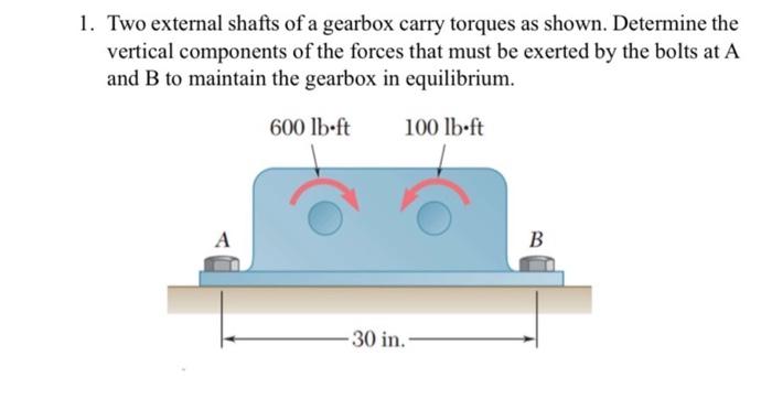 Solved 1. Two external shafts of a gearbox carry torques as | Chegg.com