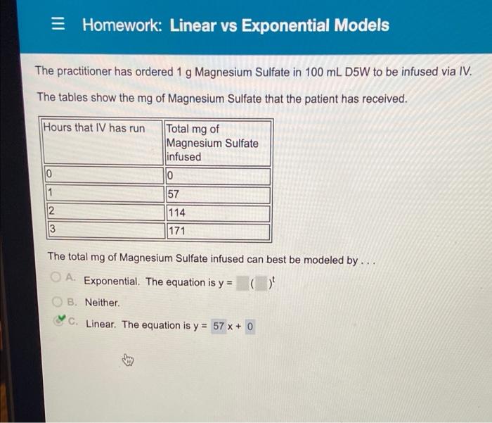 Solved = Homework: Linear vs Exponential Models The | Chegg.com
