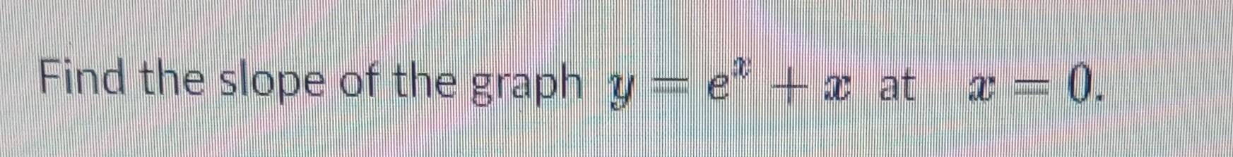 Solved Find the slope of the graph y=ex+x at x=0.Write the | Chegg.com